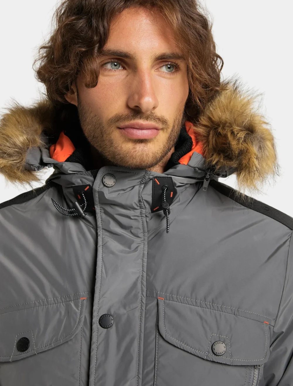Men's Classic Grey Hooded Parka Jacket - Mens Leather Wear