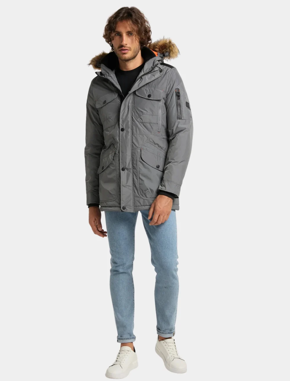 Men's Classic Grey Hooded Parka Jacket - Mens Leather Wear