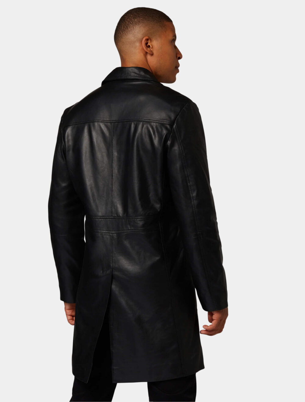 Men's Classy Black Leather Trench Coat - Mens Leather Wear